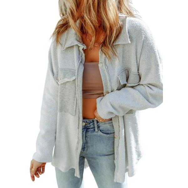 商品名:  Dokotoo Winter Coats and Jackets for Women Button Down Collar Long Sleeve Ribbed Knitted Casual Shacket Jacket Sid...