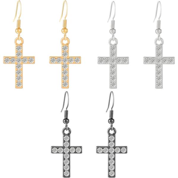 商品名Felson 2/3個セット ゴシッククロスドロップイヤリング レディース メンズ ヒップホップ パンク クロス ダングリングイヤリング クリスタルセッティング クロスフック ピアスイヤリングセット ジュエリー, 亜鉛, 宝石なしFe...