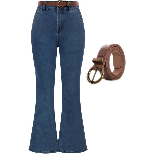 商品名Women's Stretchy Bell Bottom Jeans High Waisted Bootcut Denim Flare Pants with Belt Dark Blue XXLブランド：Belle Poque商品サイ...