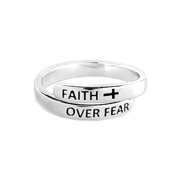 商品名Faith Over Fear スターリングシルバーリング レディース ガールズ メンズ インスピレーションリング クロスラップ フィンガーバンド オープンステートメントリング 重ね付けリング 調節可能, いいえ, 宝石なしFaith...