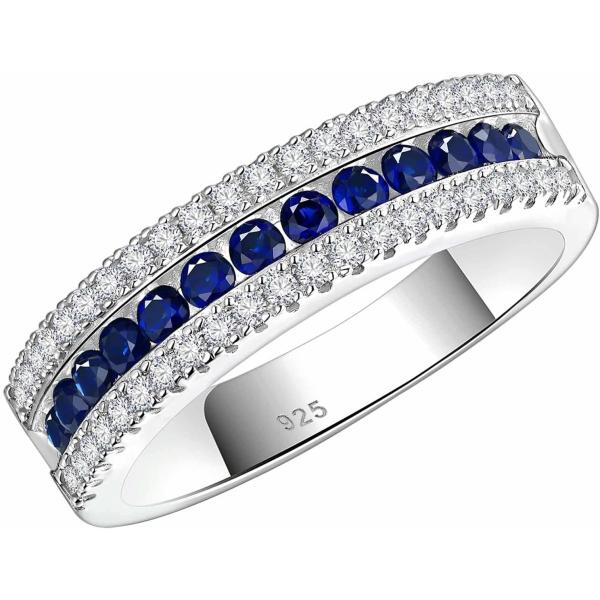 商品名SHELOVES ホワイトとブルー 人工サファイア エタニティリング レディース 結婚指輪 925スターリングシルバー サイズ5-10, 石, キュービックジルコニアSHELOVES White and Blue Created Sa...