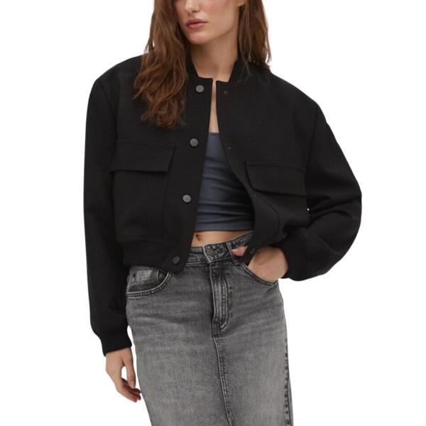 商品名:  Aedceal Women's Cropped Bomber Jacket Button Down Stand Collar Varsity Coats Outerwears with Pockets(Black-L)ブランド:...