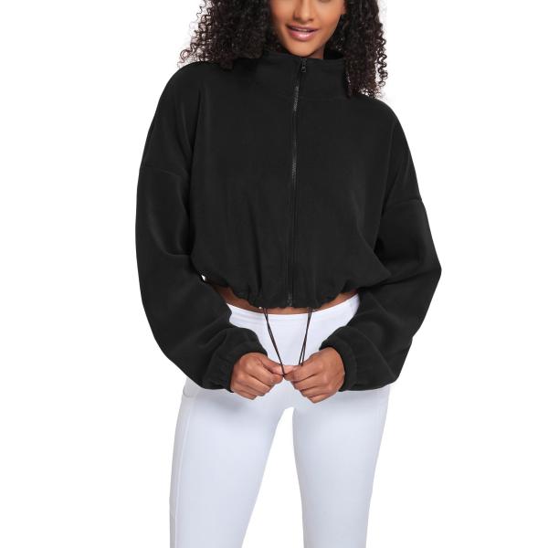 商品名:  ALENDA DANMOS Women Full Zip Fleece Cropped Jacket Long Sleeves Sweatershirt Drawstring Hem Stand Collar Fleece Cr...
