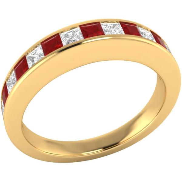 商品名0.75 CT Princess Cut Channel Set Red Ruby and Diamond Half Eternity Wedding Band Anniversary Ring Sizable 14K Yellow ...