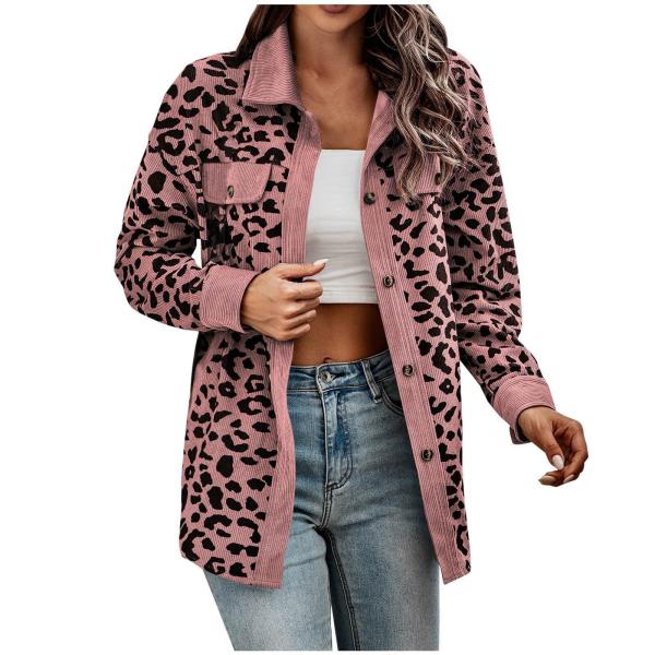 商品名:  Womens Corduroy Button Down Shirt Jackets Color Block Long Sleeve Oversized Leopard Print Shacket Jacket Blouses T...