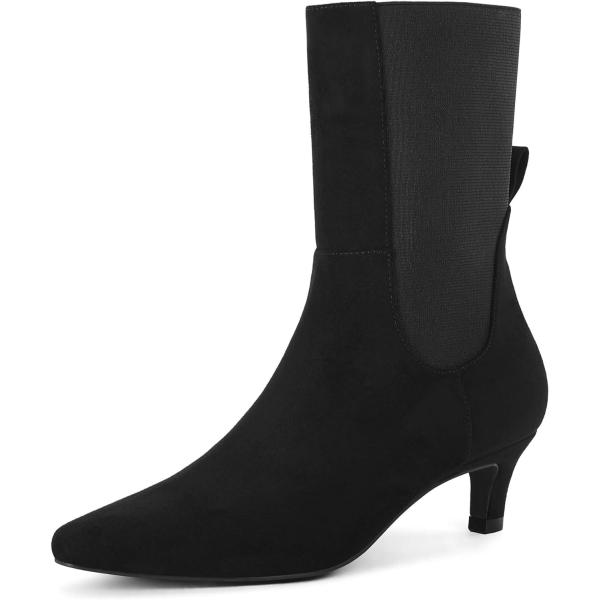 商品名Coutgo Womens Chelsea Boots Mid Calf Low Kitten Heel Suede Pointed Toe Stretch Fall Fashion Dressy Booties,Black,Size...