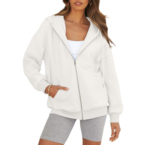 商品名:  MEROKEETY Women Long Sleeve Zip Up Hooded Sweatshirt Oversized Drawstring Sweat Jackets White Mediumブランド: MEROKEET...