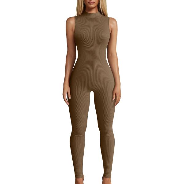 商品名:  OQQ Women Yoga Jumpsuits Workout Ribbed Sleeveless High Neck Tops Sport Jumpsuits Coffeeブランド: OQQ商品サイズ: Large高さ: 3...