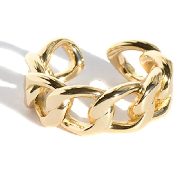 商品名Vine &amp; Valley 金メッキ チャンキーチェーンリンクリング キューバリンクとアンカーリンク付き オープンサイズ調整可能, 非貴金属, 宝石なしVine &amp; Valley Gold Plated Chunky ...