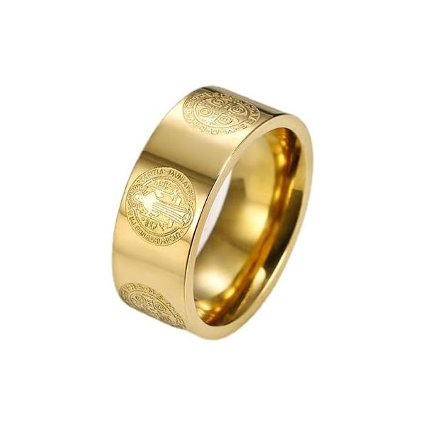 商品名Mens 8mm Stainless Steel Relief Catholic St Saint Benedict Exorcism Cross Ring Size 5-15 (gold,7)ブランド：Cy trendy商品サイズ：...