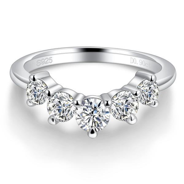 商品名: Hitlinker モアッサナイト結婚指輪 レディース 5石 重ね付け可能なモアッサナイト ハーフエタニティリング 18K ホワイトゴールドメッキ 925スターリングシルバー ラウンドカット 人工ダイヤモンドリング Dカラー VV...