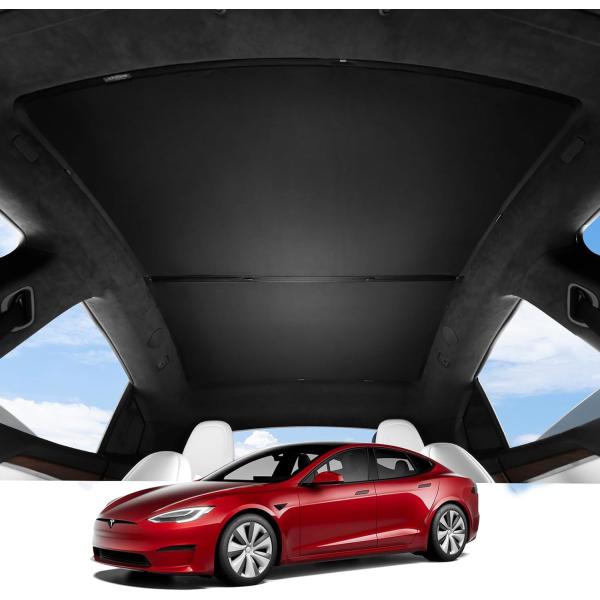 商品名BASENOR 2023 2022 Tesla Model S Model S モデル S 格子柄 ガラス 屋根 サンシェード 紫外線保護 折りたたみ式 サンルーフサンシェード トップウィンドウ サンシェード テスラモデルS用 熱遮断...
