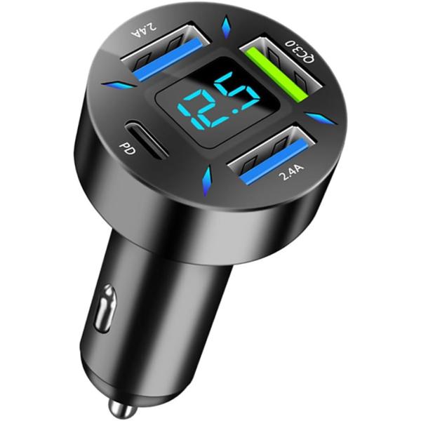 商品名Moioee 4 Ports USB Car Charger, 66W Super Fast Charging USB QC 3.0, USB Adapter Charger with LED Voltmeter for Car Ci...
