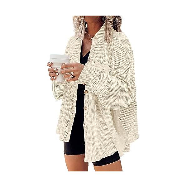 商品名:  AUTOMET Womens Shacket Flannel Jacket Fall Outfits 2023 Fashion Clothes Waffle Knit Oversized Button Down Shirts W...