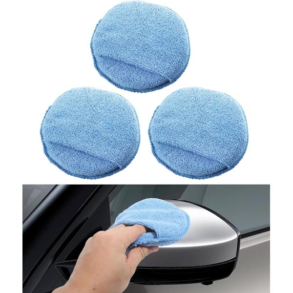 商品名ESEWALAS カーワックス塗布パッド マイクロファイバーアプリケーターパッド カーアクセサリーアプリケーターパッド 指ポケット付き 直径4インチ フォームアプリケーターパッド 車 トラック オートバイ クリーニング用 3個ESEW...