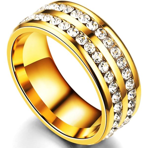 商品名HUXICUI Womens Promise Ring Wedding Band | 14k Gold Plated 2 Row Cubic Zirconia Ring | Eternity Band Ring Jewelry for...