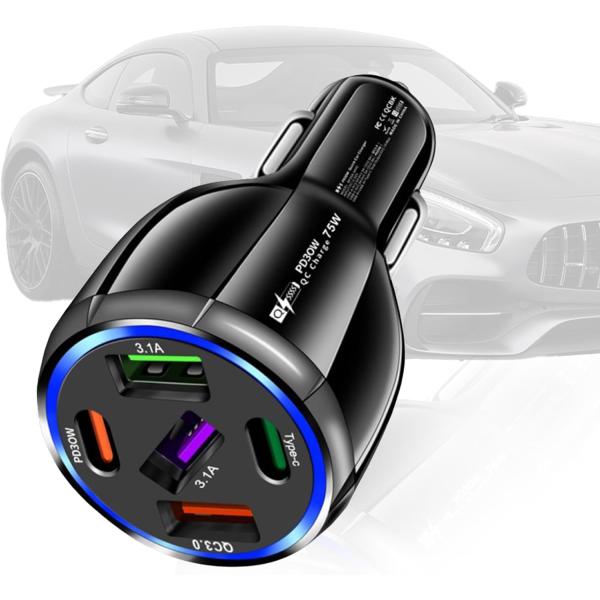 商品名Smeyta 3 USB+2PD Car Charger Adapter Fast Charging,75W USB C Car Charger, 5 Port Type A Cigarette Lighter USB Charger...
