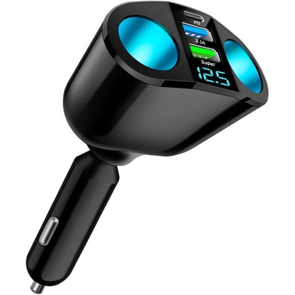 商品名Moioee Cigarette Lighter Splitter, USB 2.4A &amp; QC3.0 Type C with 2 Socket Cigarette Lighter Adapter, 12V/24V 120W ...