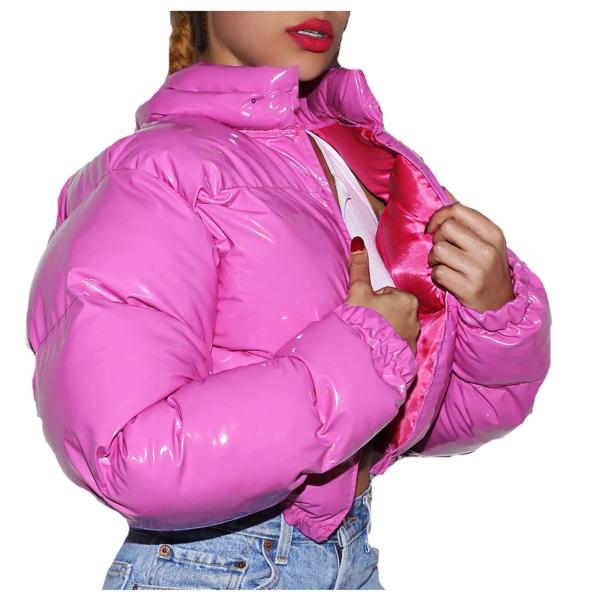 商品名:  Women's Cropped Puffer Jacket Metallic Shiny Zip Up Short Bubble Puffy Coats Winter Warm Cotton-Padded Down Jacket...
