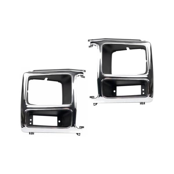 商品名Autos Part Outlet  New Headlight lamp Bezel Chrome LH &amp; RH Sides Set Compatible with Ford 1980-1986 Bronco F150ブラ...