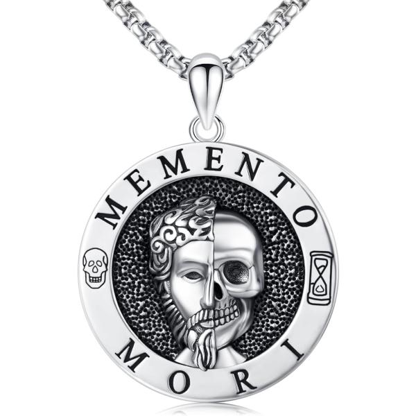 商品名JUSTKIDSTOY Memento Moriネックレス 925スターリングシルバー マーカスアウレリウス スカルペンダントネックレス ストイック リマインダーネックレス ハロウィン スケルトン ジュエリー ギフト メンズ レディー...