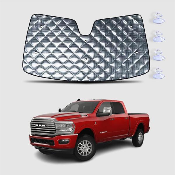 商品名Pigenius 4 Layers Windshield Sun Shade Compatible with 2019-2023 Dodge Ram 2500/3500 Truck 5/10inch Wide. Foldable 4M...