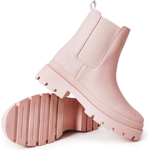 商品名JustFab Saydey Cold Weather Chelsea Boots for Women - Pink Chunky Heeled Boots, Faux Leather Lug Sole Boots, Boots fo...