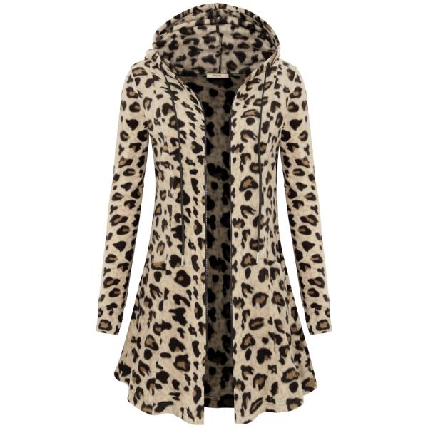 商品名:  Miusey Full Zip Up Hoodie Fleece Lined Long Jacket Classic Fit Zipper Tunic Sweatshirts with Hood Winter Coat Leop...