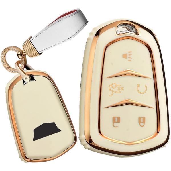 商品名TECART Key Fob Cover Fit For Cadillac CTS STS ATS Soft TPU Key Case Keychain Keyshell Accessories Protector 5 Button ...