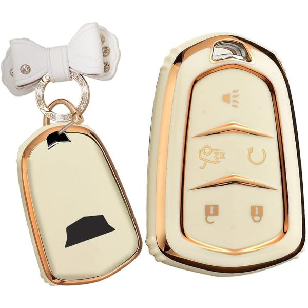 商品名TECART 5 Button Key Fob Cover Fit For Cadillac ATS CTS STS TPU Keyshell Keychain Key Holder Accessories Protector Whi...