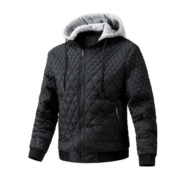 商品名:  Malajisi Men's Casual Hooded Quilted Jacket Full Zipper Bomber Varsity Outerwear with Removable Hood(Black,S)ブランド:...