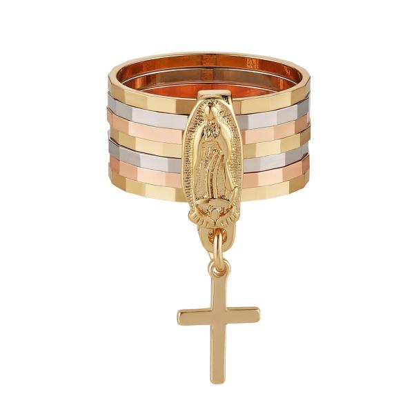 商品名: HZMAN 14Kゴールドメッキ 聖母マリア/聖ユダヤ/イエス クロスリング レディース ガールズ 宗教的 上品 重ね付け可能 個性的 クリエイティブ マルチリング パーティー 結婚 婚約 クリスチャン ステートメントリング, 非...