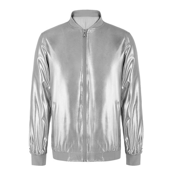 商品名:  Ryannology Mens Gold Varsity Jacket Zip-up Bomber Jackets Metallic 70s Shiny Clubwear for Disco Christmas Partyブラン...