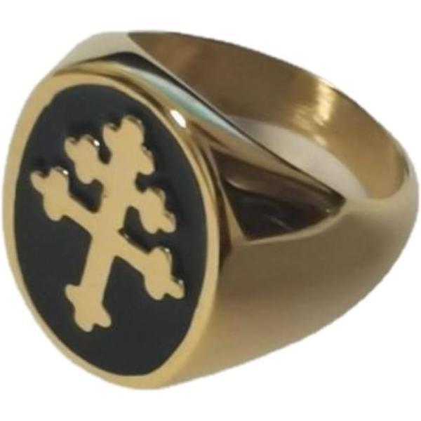 商品名Cy trendy Stainless Steel Men's Cross of Lorraine Ring Knights Templar Crusader Jewelry Accessory (gold-black,13)ブランド...