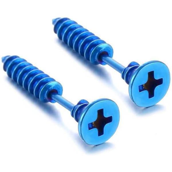 商品名Punk Titanium Steel Screw Nail Stud Earrings for Women Men Streetwear Jewelry, Egirl Eboy Rock Party Jewelry (blue)ブラ...