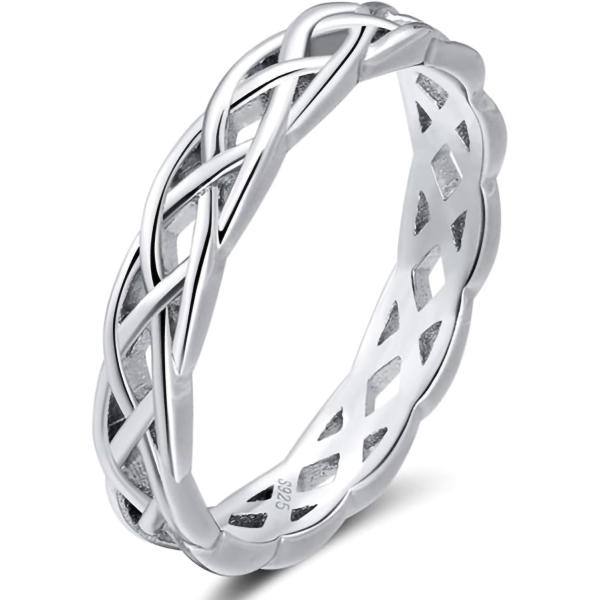 商品名HUXICUI Sterling Silver Celtic Knot Rings | Cuban Link Chain Rings for Women Men | Eternity Band Ring Jewelry Size 9ブ...