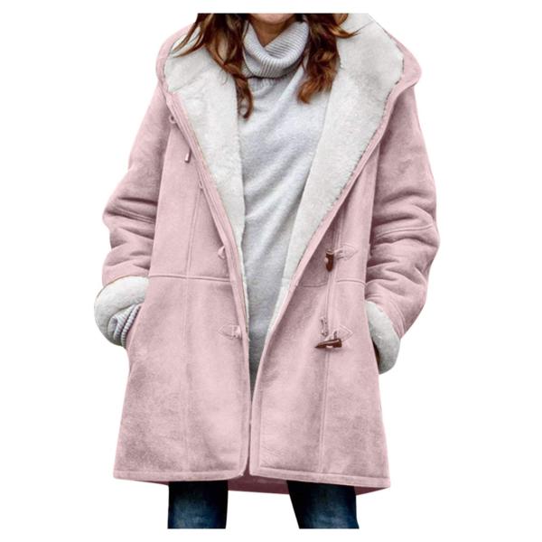 商品名:  Womens Fashion Horn Button Fleece Thicken Coat with Hood Winter Warm Jacket Oversized Solid Color Sherpa Lined Sue...