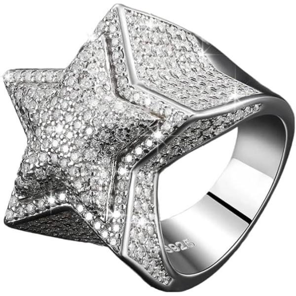 商品名Icy Haven VVS1 モアッサナイト 5ポイント スターフィンガー ピンキーリング メンズ 18Kゴールドメッキ ソリッド925スターリングシルバー ヒップホップリング Dカラー GRA認定 ダイヤモンドテストに合格, 24,...