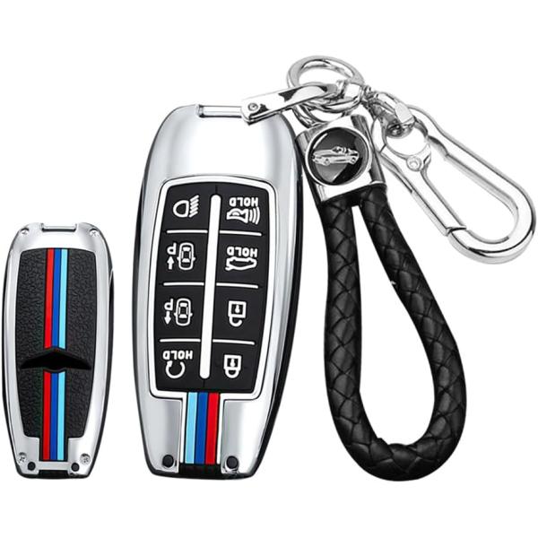 商品名ontto 8-Button Key Fob Cover Case with Keychain Compatible with Hyundai Genesis Smart Remote Key Shell Metal Key Hous...
