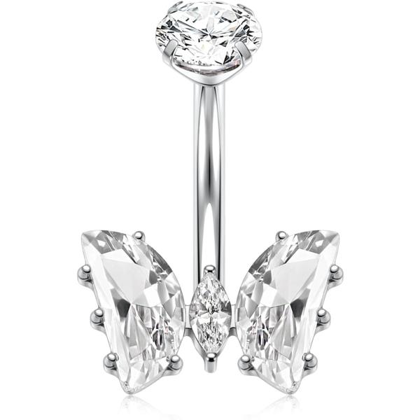 商品名FUNLMO チタンベリーボタンリング 14G ベリーリング ベリーピアス へそリング へそバーベルスタッド ダブルキュービックジルコニア オパール象嵌, キュービックジルコニアFUNLMO Belly Button Ring Sil...