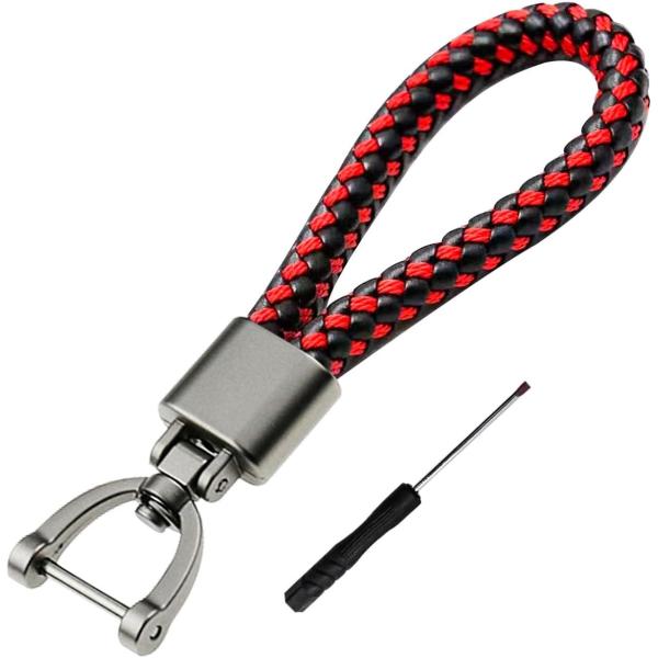 商品名Augeny 編み込みマイクロファイバーレザーカーキーチェーン ウィーブロープ メタルフォブキーチェーン 360度回転可能なDリングとドライバー付き ユニバーサル自動キーリングストラップ 男女兼用 (ブラック&amp;レッド)Auge...