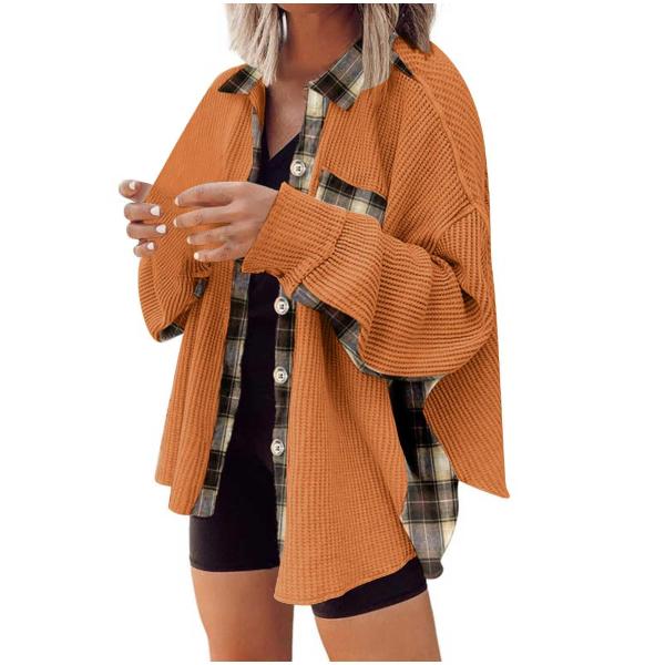 商品名:  prime deals of the day today only Womens Waffle Knit Button Down Shirts Casual Long Sleeve Shacket Jacket Fall Fas...