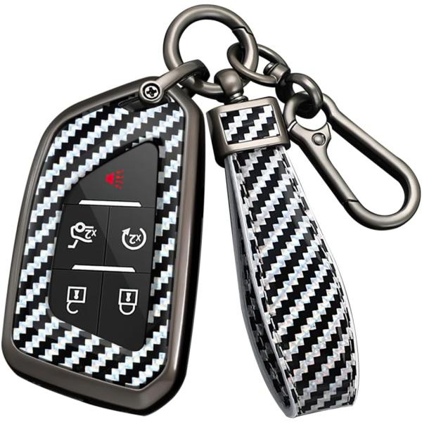 商品名HIBEYO 4/5/6 Button for Cadillac Escalade ESV CT4 CT5 Key Fob Cover Accessories with Keychian PVC Carbon Fiber Textur...