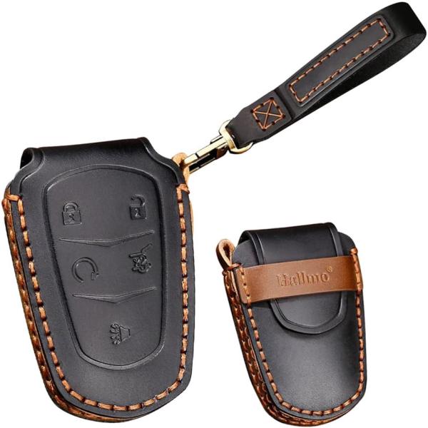 商品名TECART Leather Key Fob Case Cover Fit for Cadillac Escalade ATS CTS STS Keychain Accessories Key Shells 5 Button Blac...