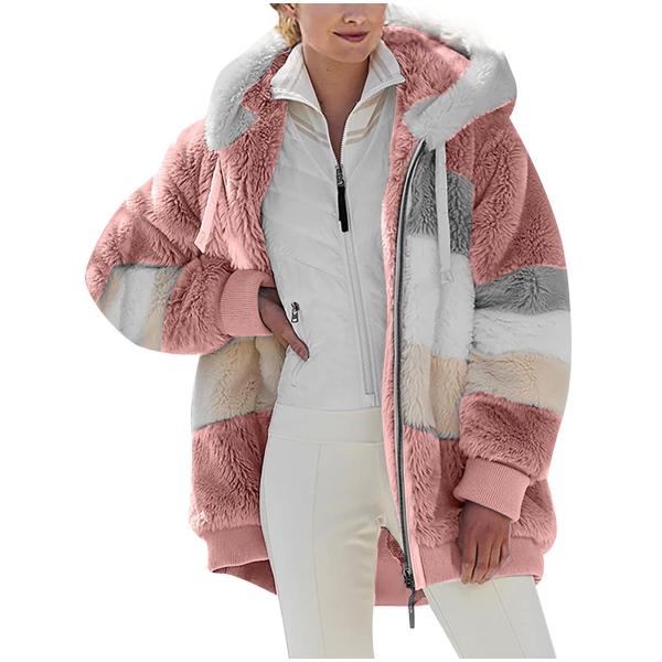 商品名:  Winter Jackets for Women Casual Fleece Fuzzy Jacket Color Block Shearling Coat Hooded Zip Up Outerwear with Pocket...