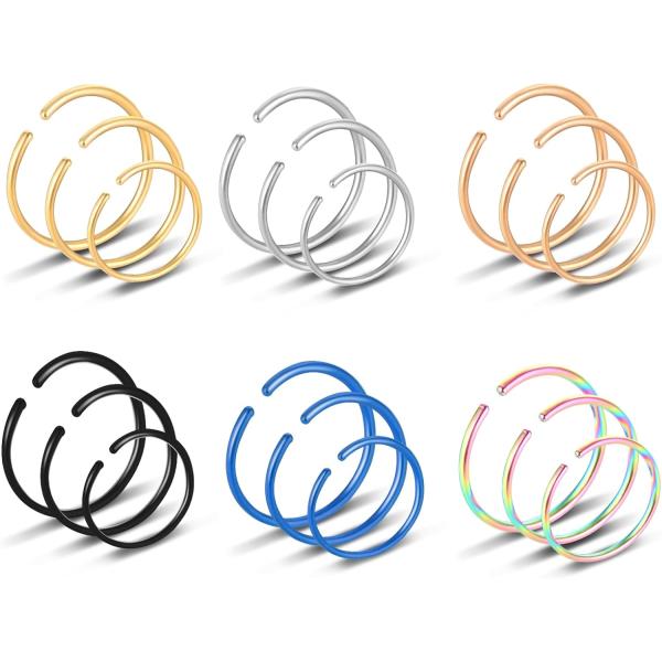 商品名Lusofie ノーズリングフープ ステンレススチールフープノーズリング 6~10mm フェイク鼻セプタムリップイヤーフープリング ボディピアスジュエリー レディース メンズ 18個 (6色), mixed size, ステンレス鋼L...