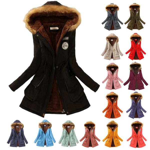 商品名:  Winter Coats for Women Long Thicken Padded Jacket Fashion Warm Cold Weather Parkas Zip Up Hooded Clothes Plus Size...