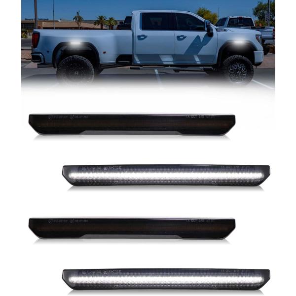 商品名PWOBVZ Smoked Lens White Led Side Marker Lights for GMC Sierra 2500HD 3500HD 2020 2021 2022 2023 2024 Pickup Truck，Fr...