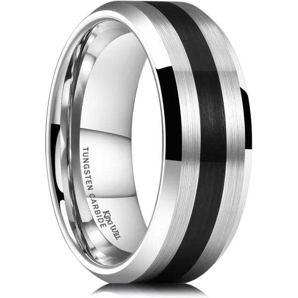 商品名King Will タングステンリング メンズ クラシック シルバー 結婚指輪 ブラックメッキ センターつや消し仕上げ 幅8mm サイズ7-14 クラシックスタイル | 紳士コレクション, 7, タングステン, 宝石なしKing Wi...