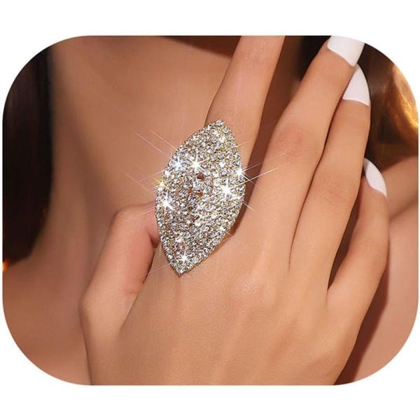 商品名FUTIMELY Shiny Rhinestone Ring for Women Bohemian Thick Big Elliptical Geometry Ring Adjustable Crystal Band Ring Wed...